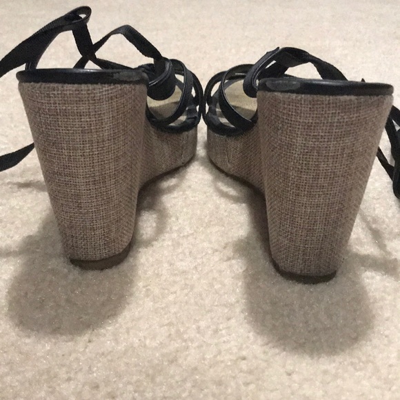Colin Stuart | Shoes | Colin Stuart Black Ankle Wrap Wedges Size 85 ...